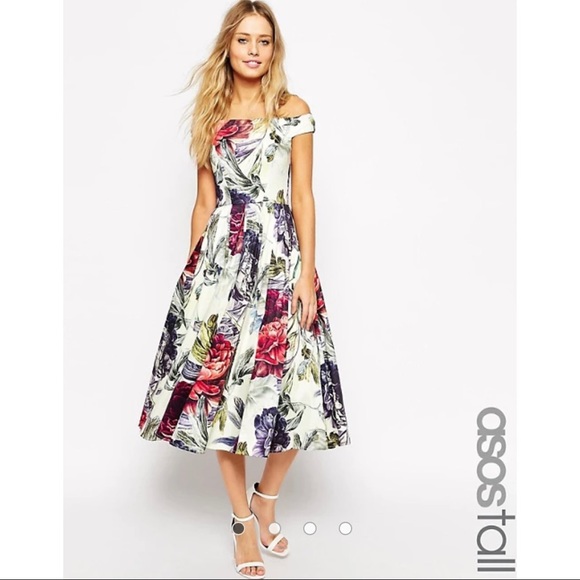 ASOS | Dresses | Asos Tall Bardot Floral Midi Prom Dress | Poshmark
